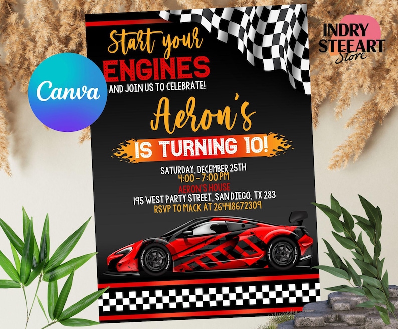 Editable Race Car Birthday Invitation, Race Car Invitation, Race Car ...