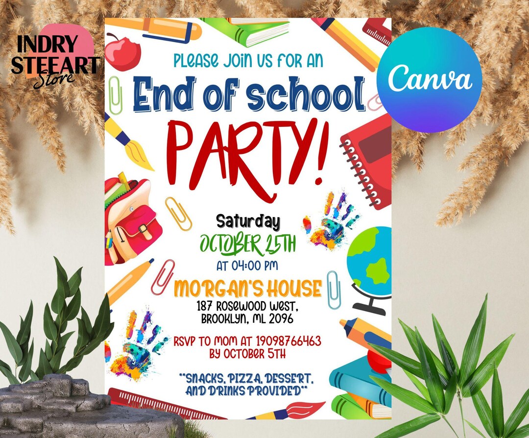 Editable End of School Party Schools Out Party Invitation, Download ...