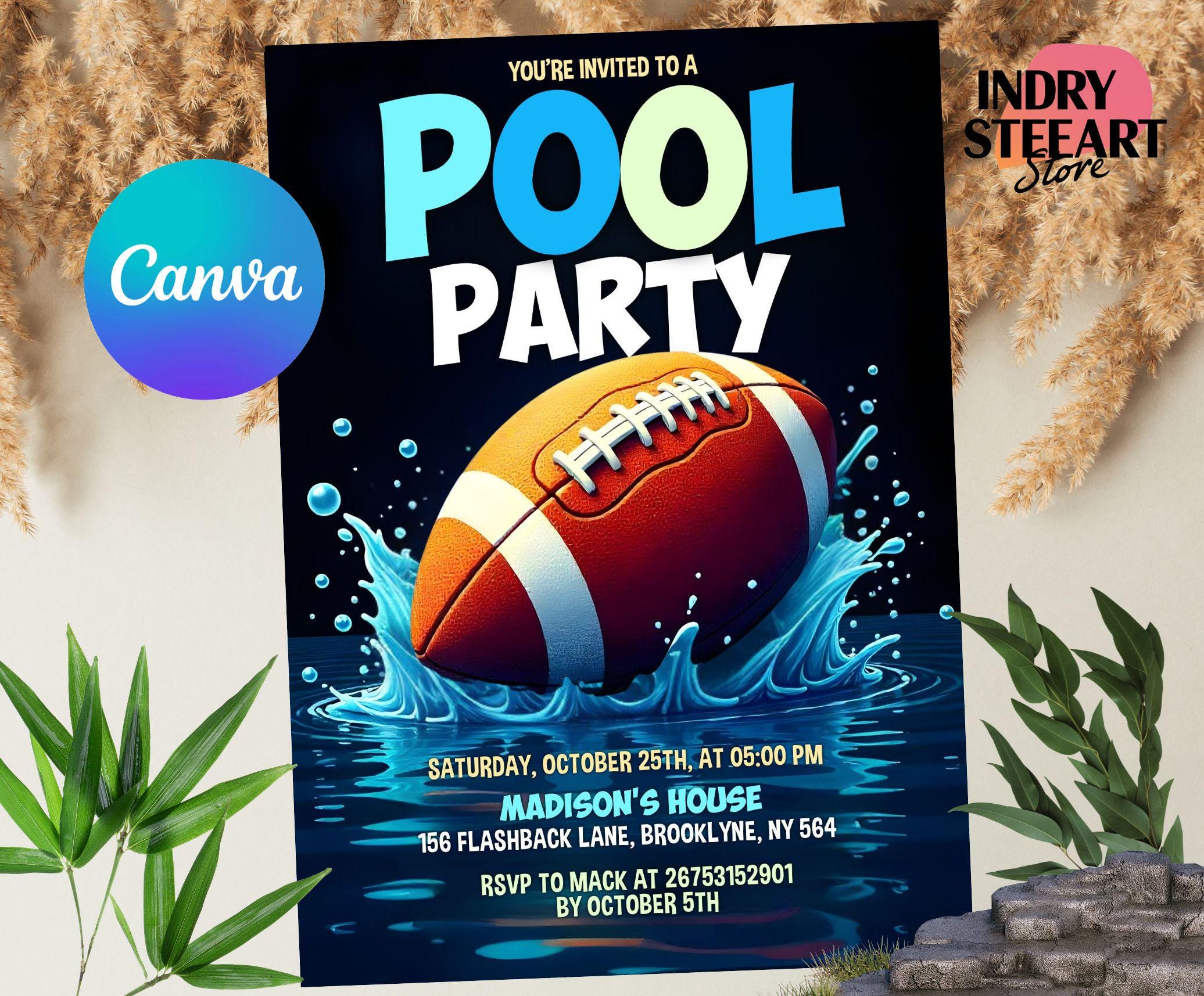 Football Pool Party Invitation, Pool Birthday Invitation, Football ...