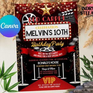 Editable Red Carpet Birthday Invitation, Red Carpet Event Hollywood ...