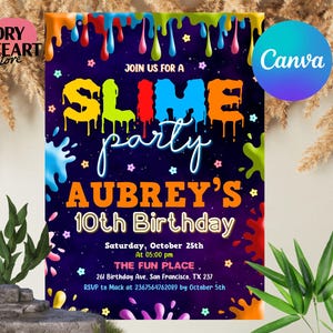 Slime Party Birthday Invitation, Slime Invitation, Slime Party Template ...