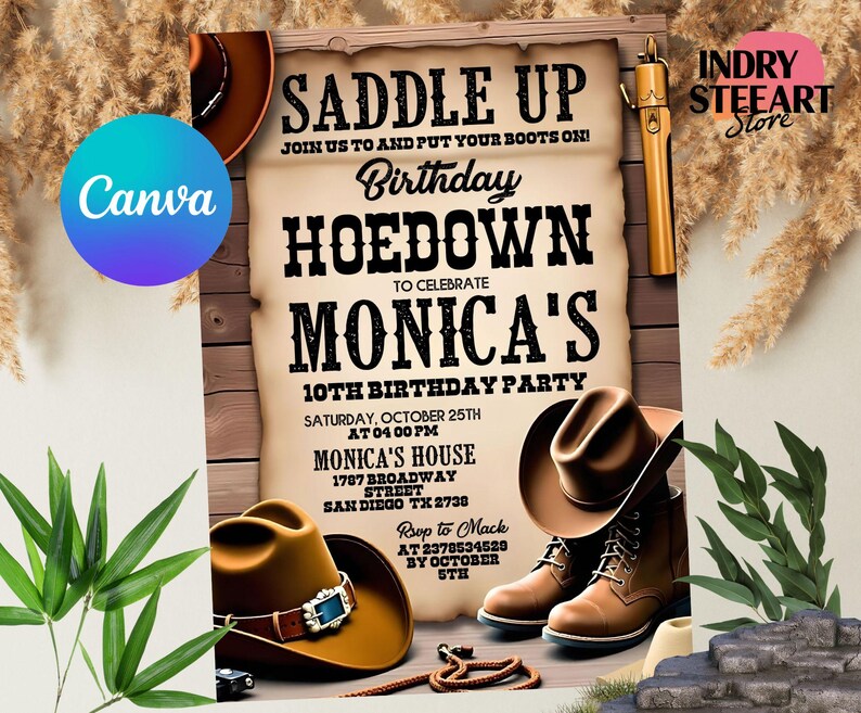Editable Western Hoedown Birthday Party Invitation, Cowboy Birthday Invite, Saddle up and Put ...