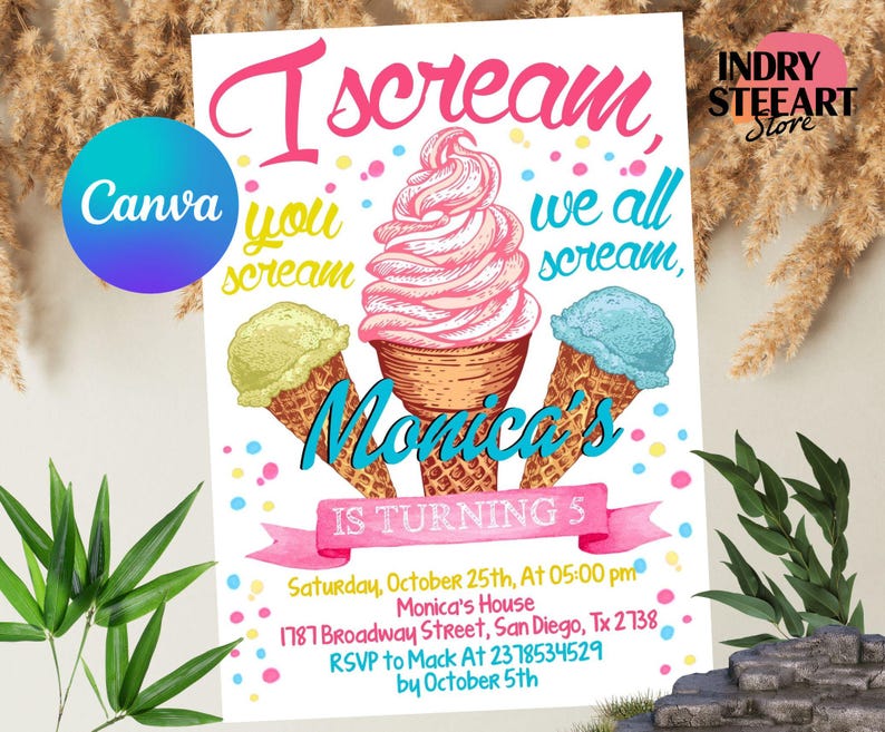 Editable Ice Cream Birthday Party Invitation, I Scream You Scream We ...