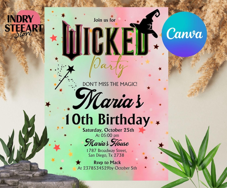 Wicked Inspired Birthday Invitation, Wicked Party Invitation, Wicked ...