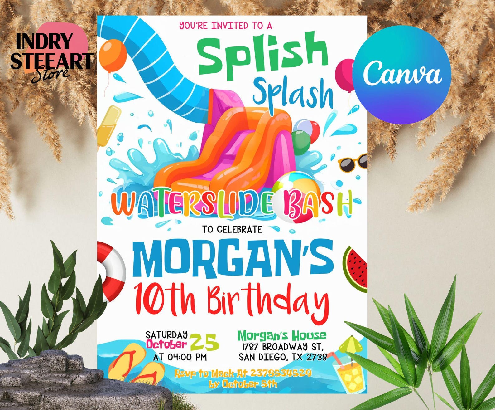 Editable Waterslide Birthday Invitation, Water Slide Invitation, Boy ...