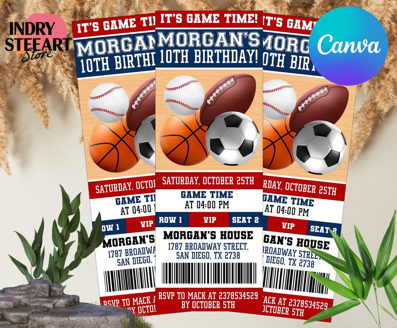 All Star Sport Ticket Invitation, Sports Birthday Invitation, Football ...