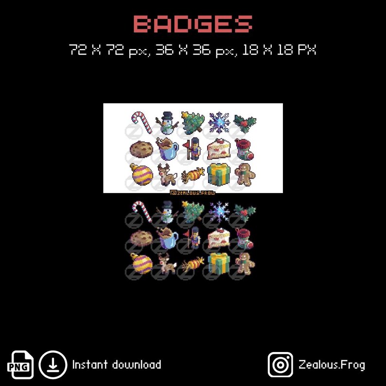 15 Christmas Pixel Art Badges/emotes Pack | Pixel Art Bundle Xmas Emote ...