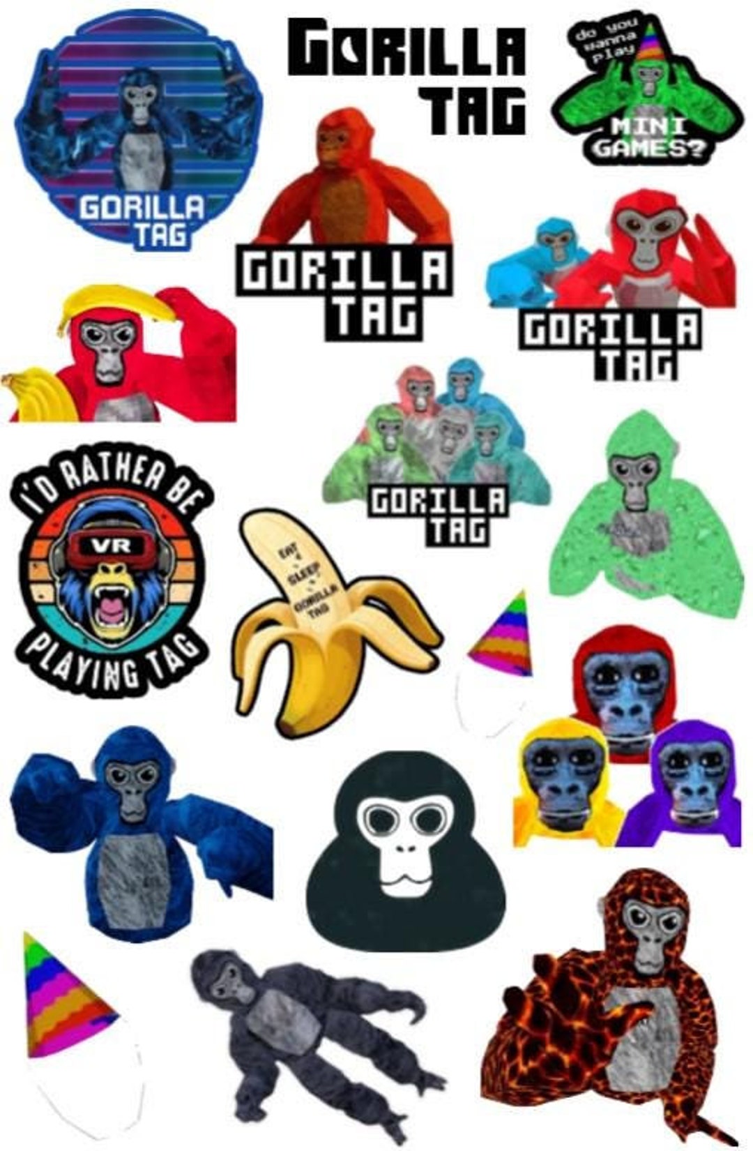 Gorilla Tag Sticker Sheet L Stickers Gorilla Tag Game Virtual Reality ...