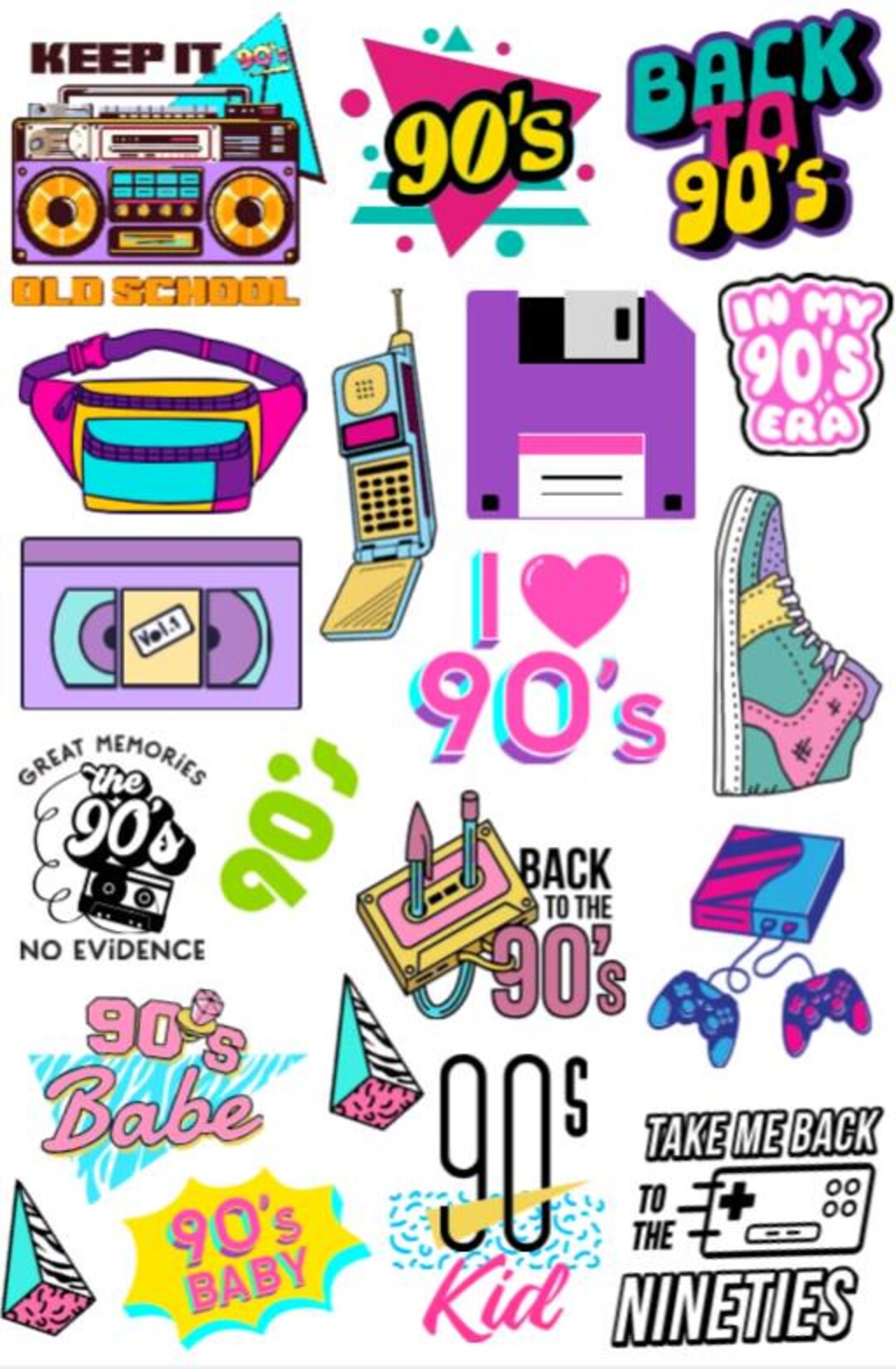 90's Decade #2 Sticker Sheet | 1990's | Stickers | Decals - Etsy