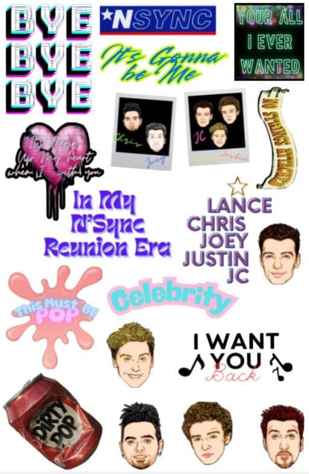 N'sync Sticker Sheet | Boy Band | Music | 90's | Pop | Stickers ...
