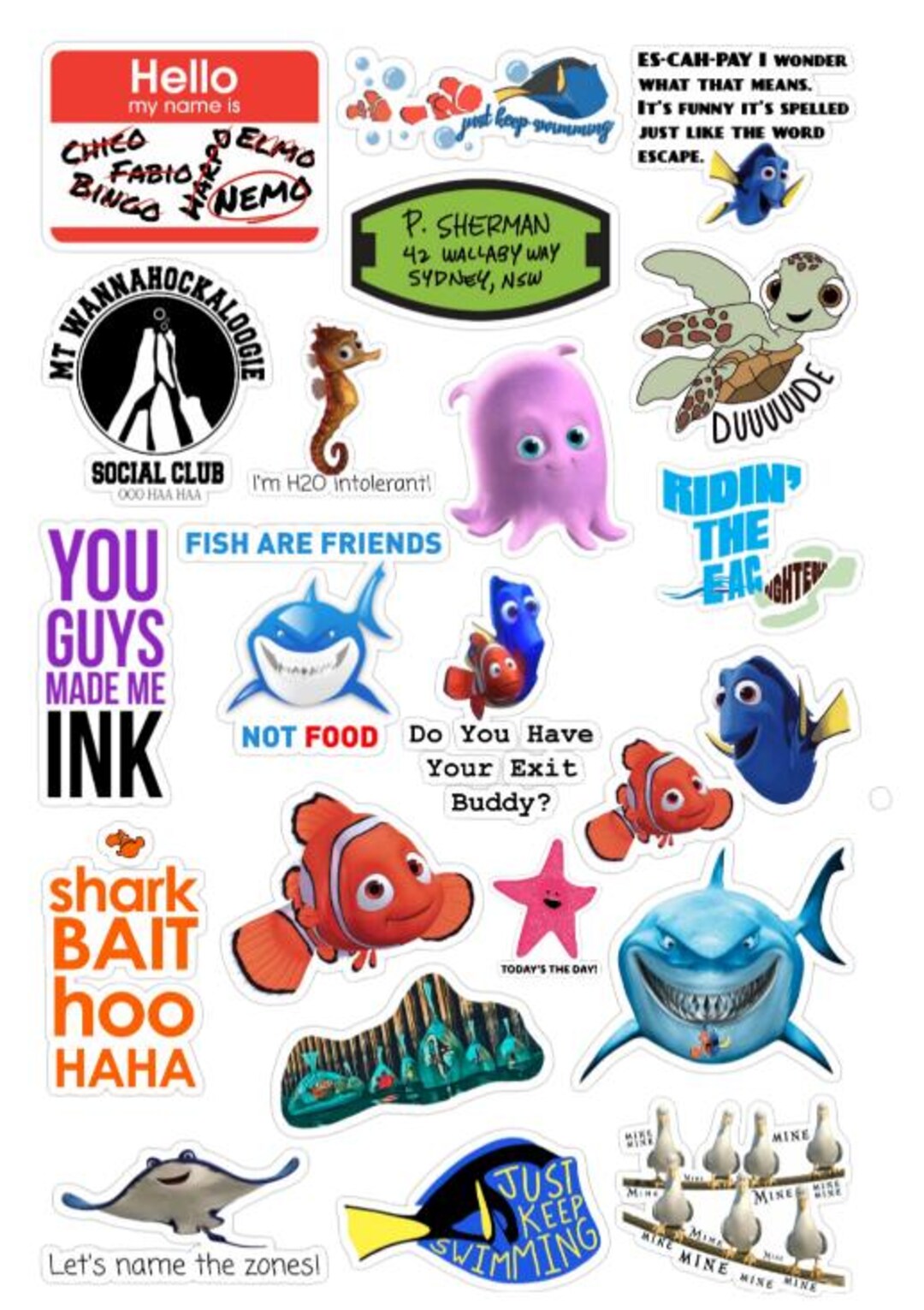 Finding Nemo Sticker Sheet | Nemo | Australia | Dory | Movie ...