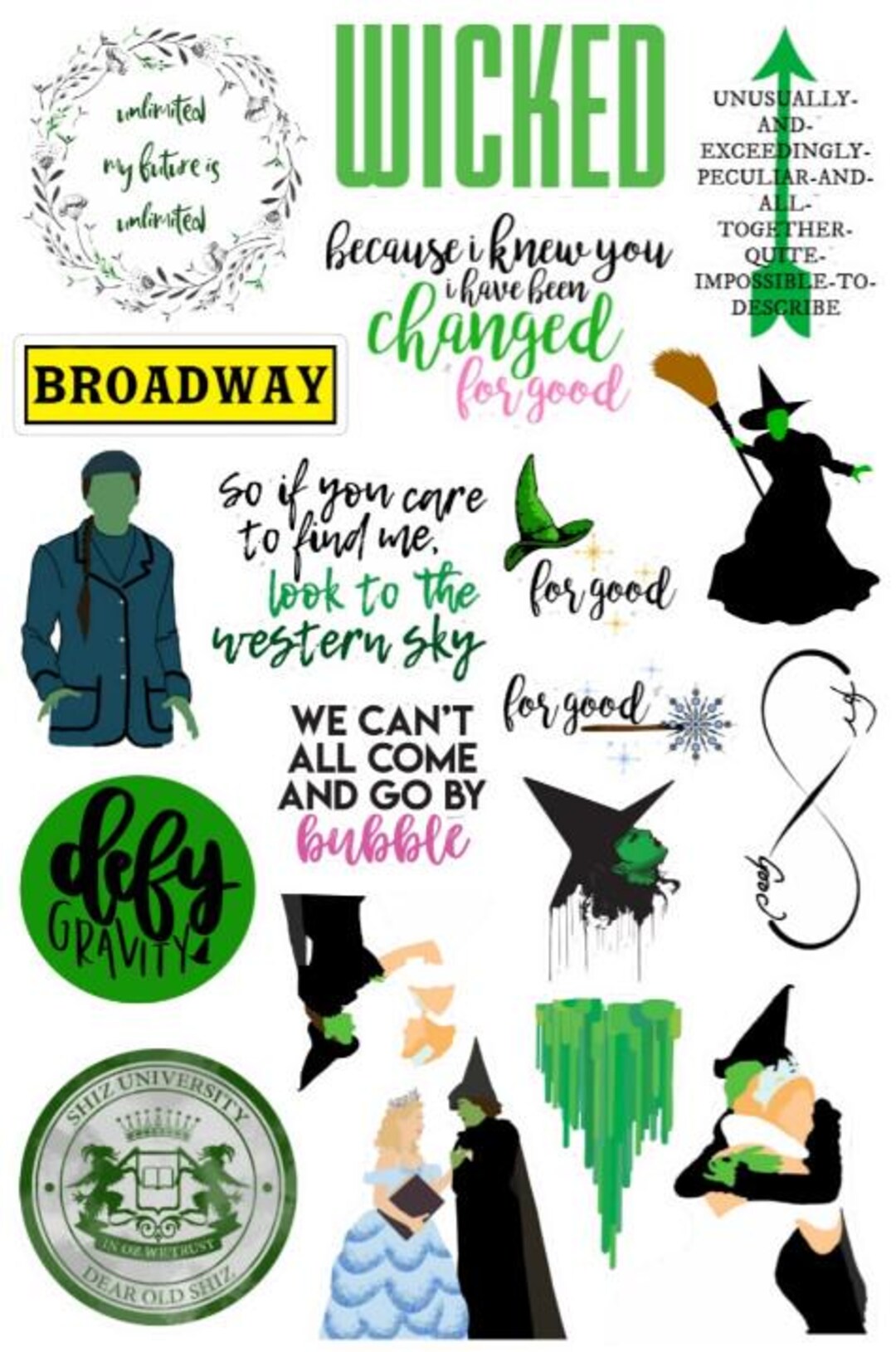 Wicked Sticker Sheet #2 | Musical | Broadway | New York | Tour ...
