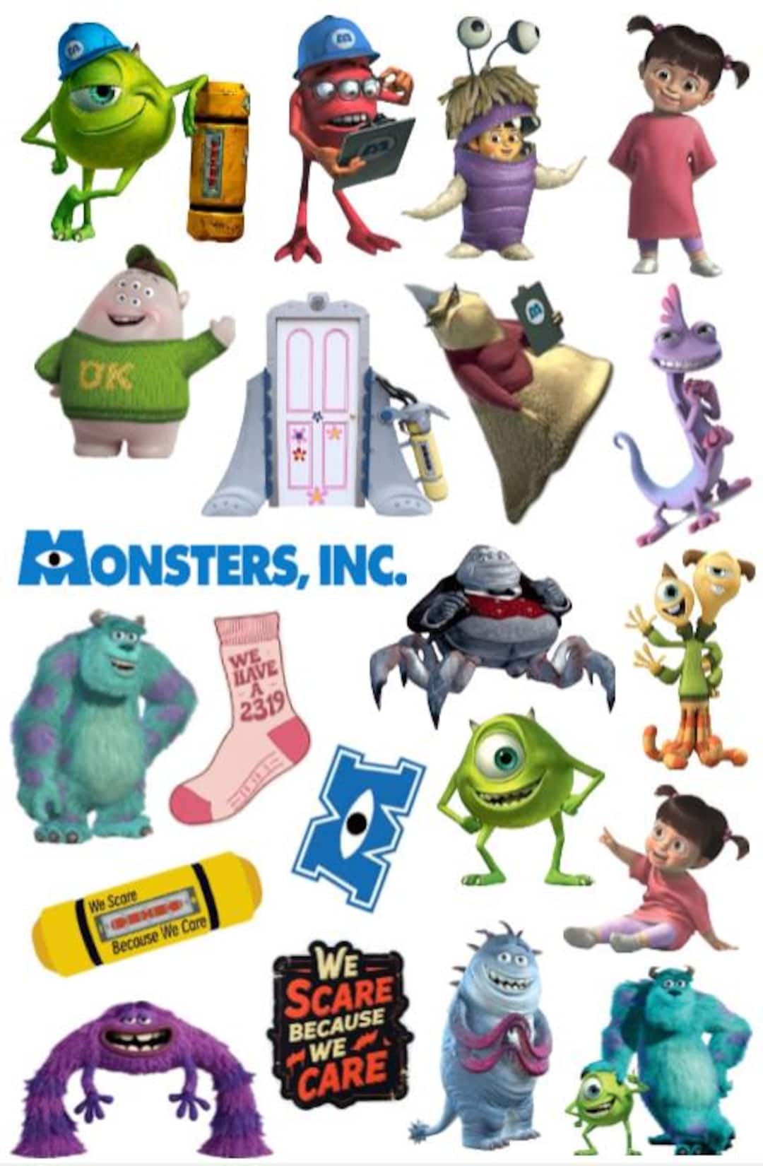 Monsters Inc. Sticker Sheet Mike Wazowski Sully Movie Animation ...