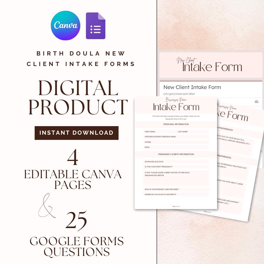 Birth Doula Client Intake Form Templates, Editable Canva & Google Forms ...