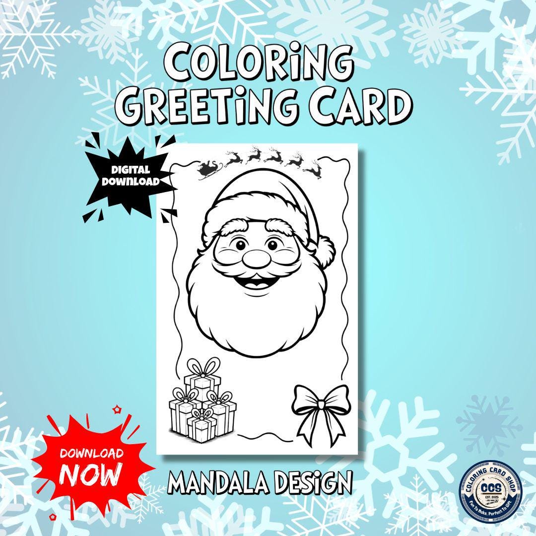 Printable Christmas Coloring Card | DIY Holiday Greeting (PDF) - Etsy