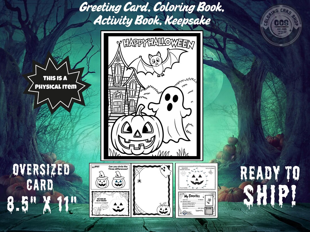 Kids Halloween Coloring Card: Activity & Keepsake, Oversized 8.5x11 - Etsy