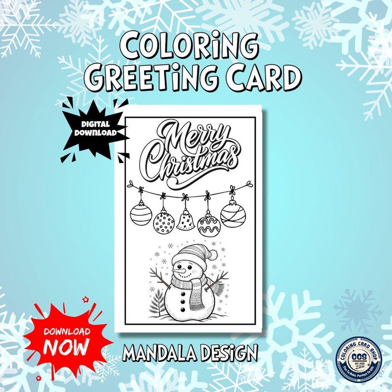 Printable Christmas DIY Coloring Card | Holiday Coloring Greeting Card ...