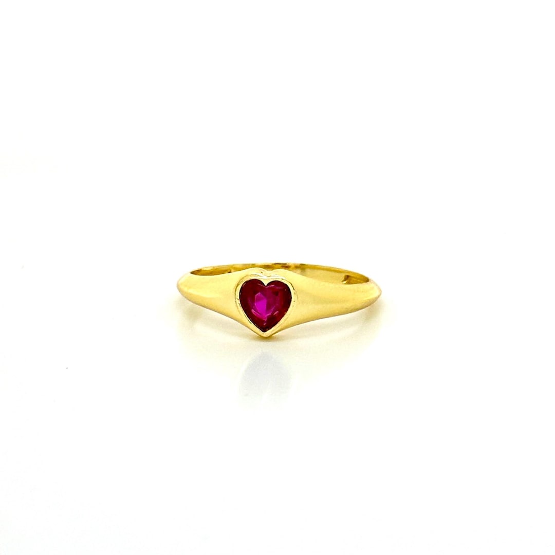 14k Solid Gold Ruby Heart Ring for Women / Dainty Ruby Heart Shaped ...