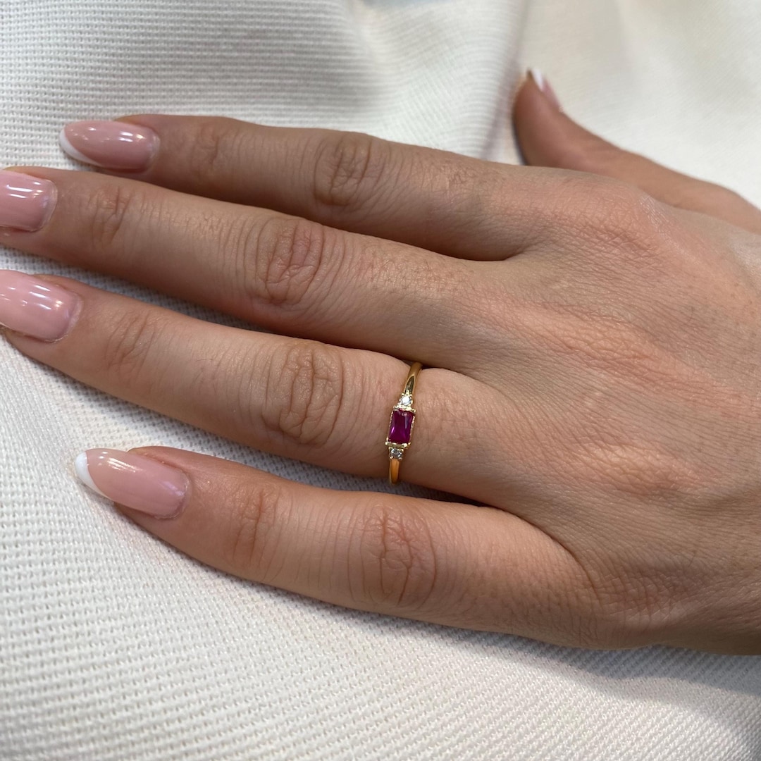 Ruby Ring / Baguette Ruby Ring in 14k Solid Gold / Minimalist Ruby Ring / Stacking Ruby Ring ...