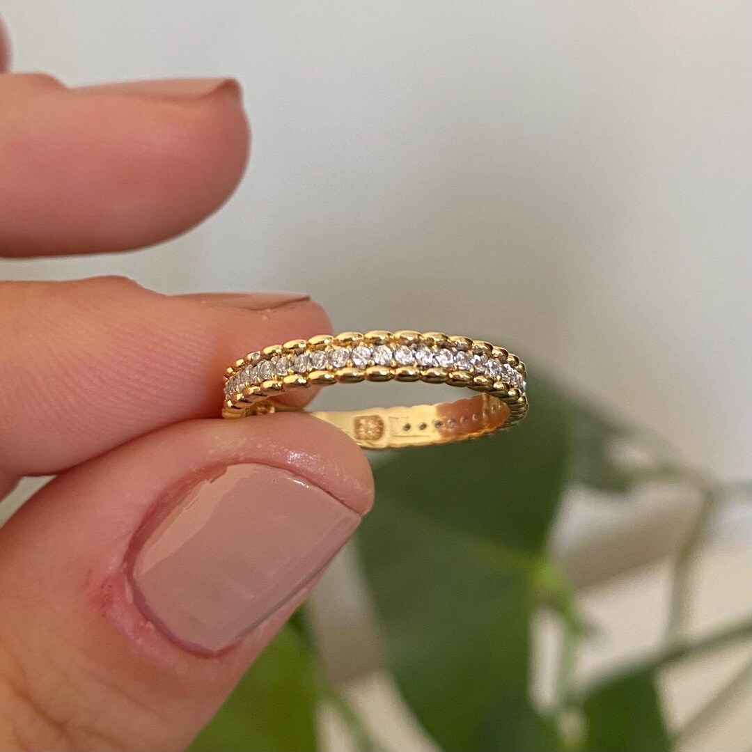 14k Solid Gold Diamond Eternity Band Ring / Dainty Stackable Wedding ...