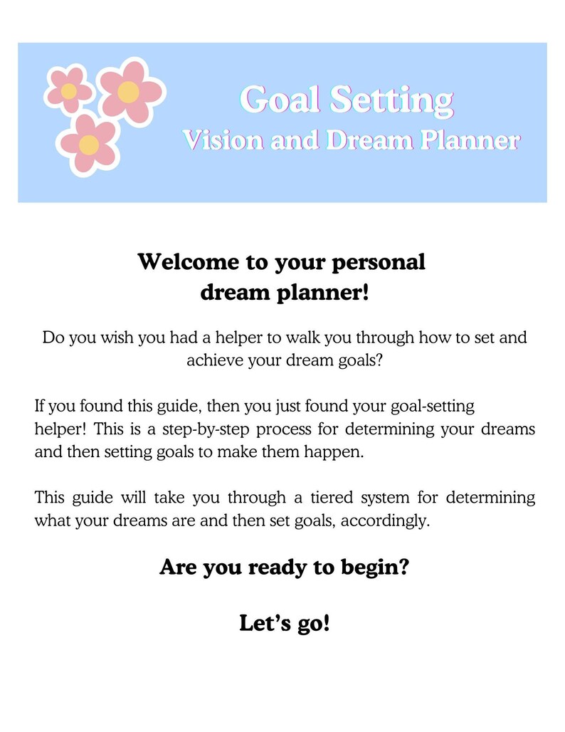 Goal Setting Vision and Dream Planner - Etsy