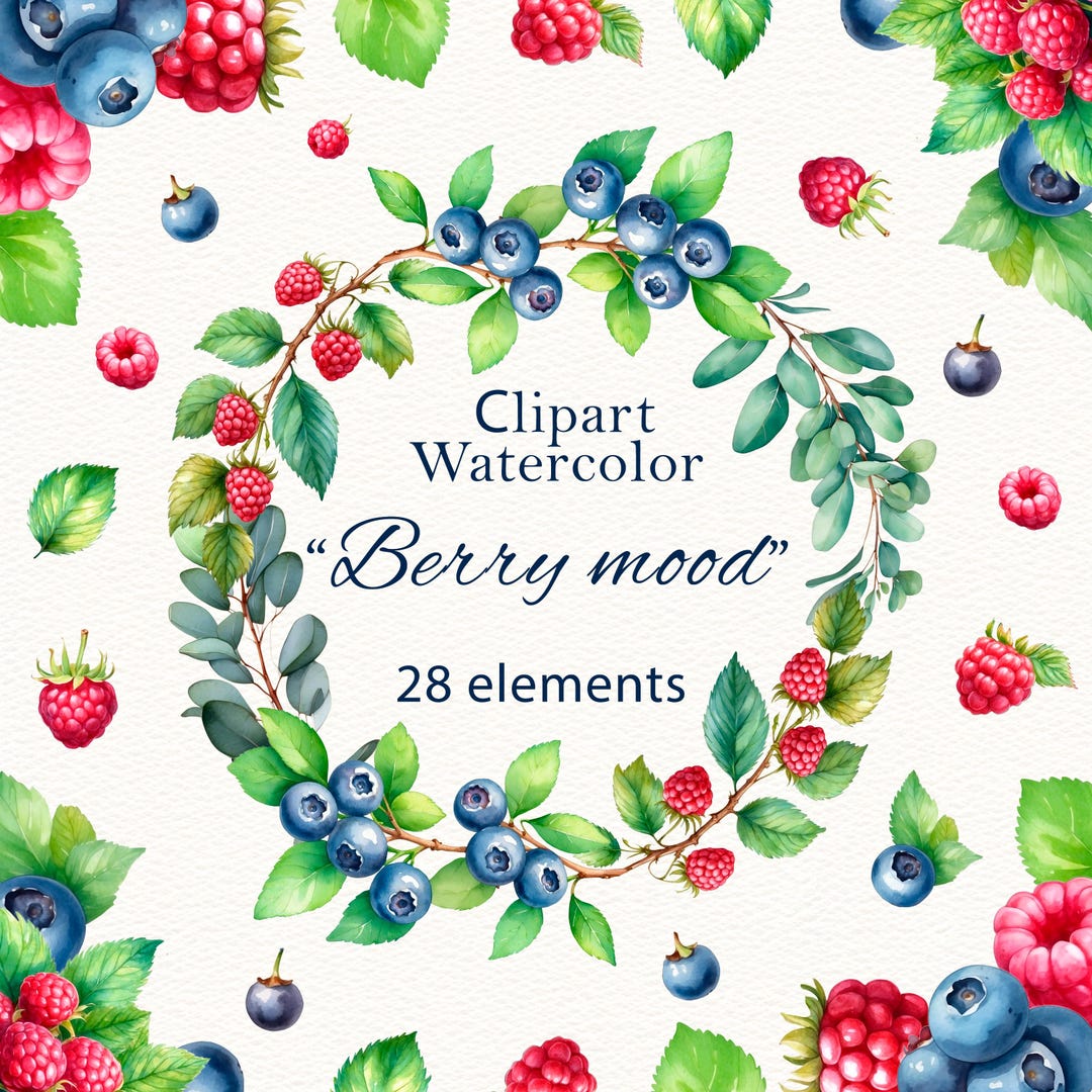 Watercolor Berries Clipart, Summer Clipart, Hand Drawn Blueberry ...