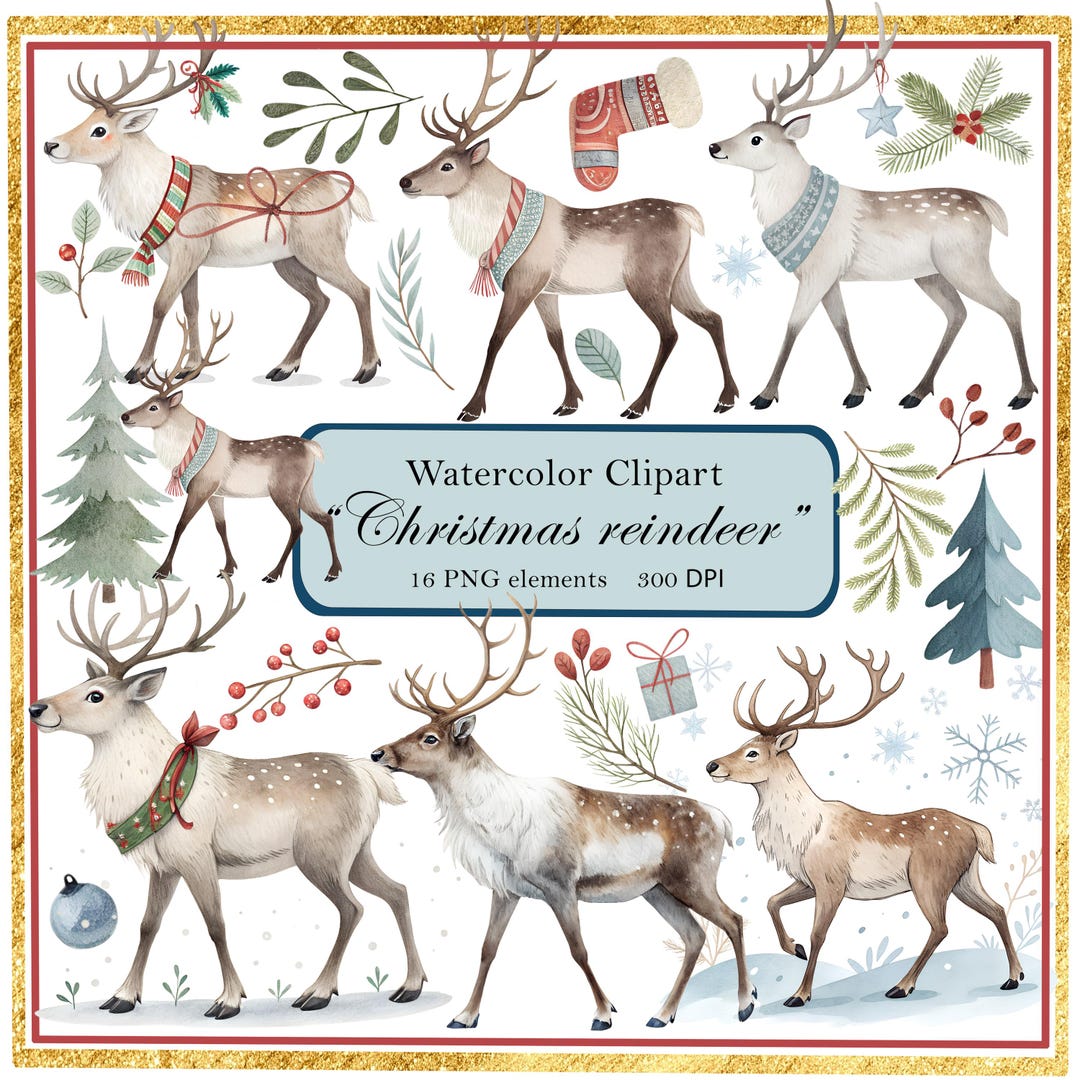 Reindeer Watercolor Clipart Set,christmas Reindeer Watercolor, PNG ...