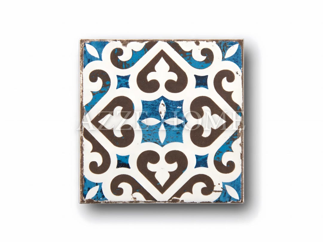 Royal Blue Harmony Pattern Porcelain Tile - 4.25in for Kitchen ...
