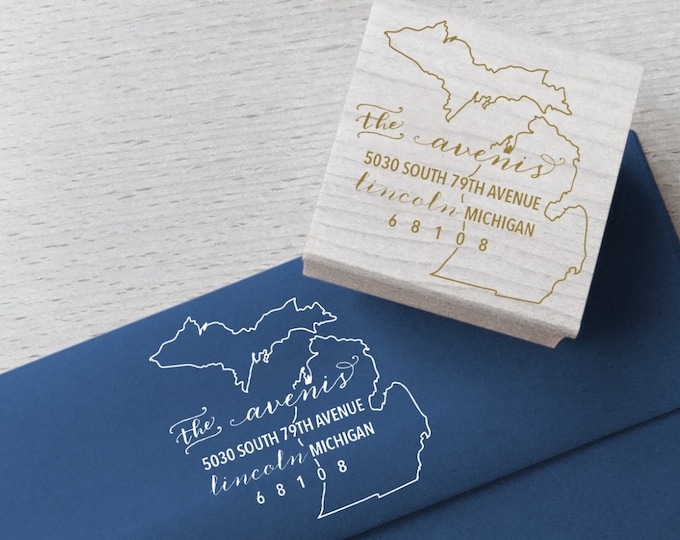 Michigan Address Stamp Custom Return State Address Stamp Wood Mounted ...