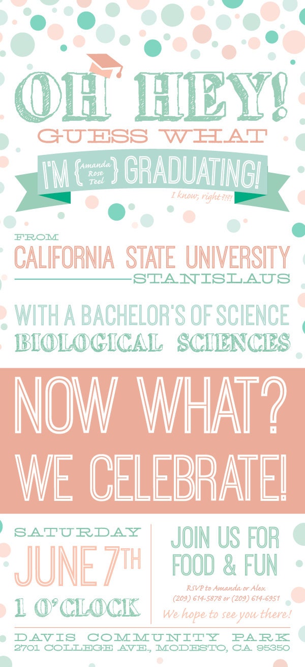 Graduation Invite -- Custom Printable PDF, Tri-fold Invitation, Mint ...