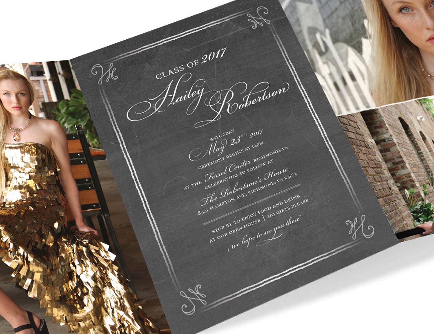 Chalkboard Photo Graduation Invitation Tri-fold Invitation - Etsy