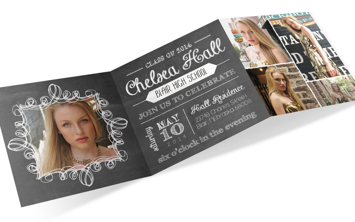 Graduation Invite Tri-fold Invitation Chalkboard Invite - Etsy