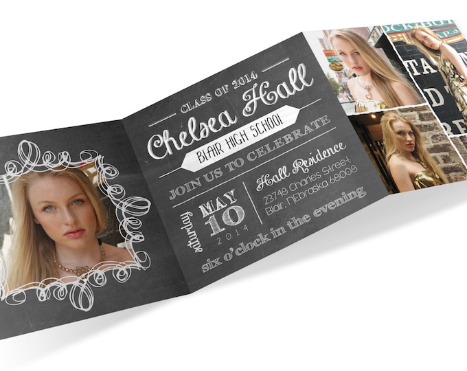 Graduation Invite Tri-fold Invitation, Chalkboard Invite, Photo ...