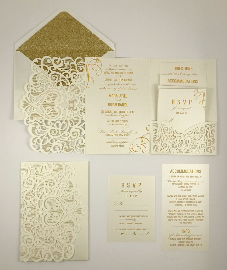 Laser Cut Pocket Wedding Invitation Kit - Ivory Wedding Invitation ...