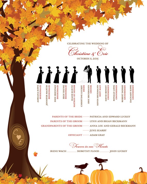 Fall Wedding Poster Program Brown and Orange Tree Fall | Etsy