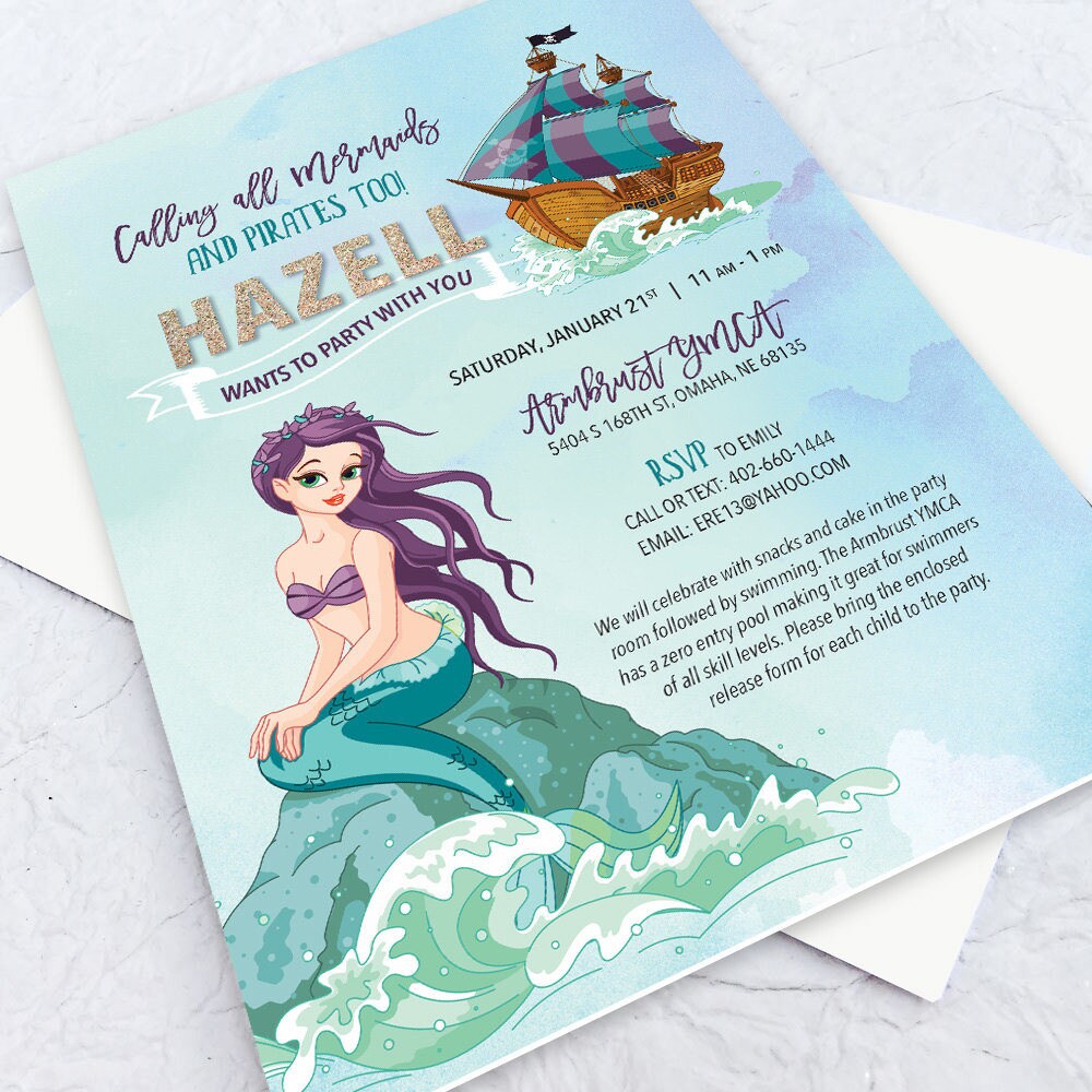 Mermaid Invitation Printable Invite Pirate Party Girls | Etsy