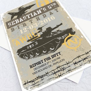 Army Birthday Party Invitation, Tank Invite, Boys Birthday, Camouflage ...