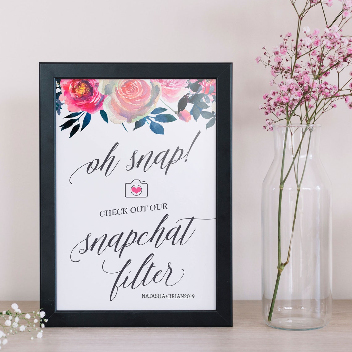 Snapchat Filter Sign Oh Snap Printable Wedding Sign Floral | Etsy