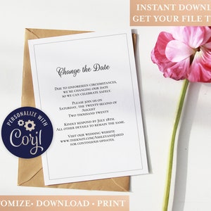 Change the Date Card -- Custom Printable Insert, Wedding Date Change ...