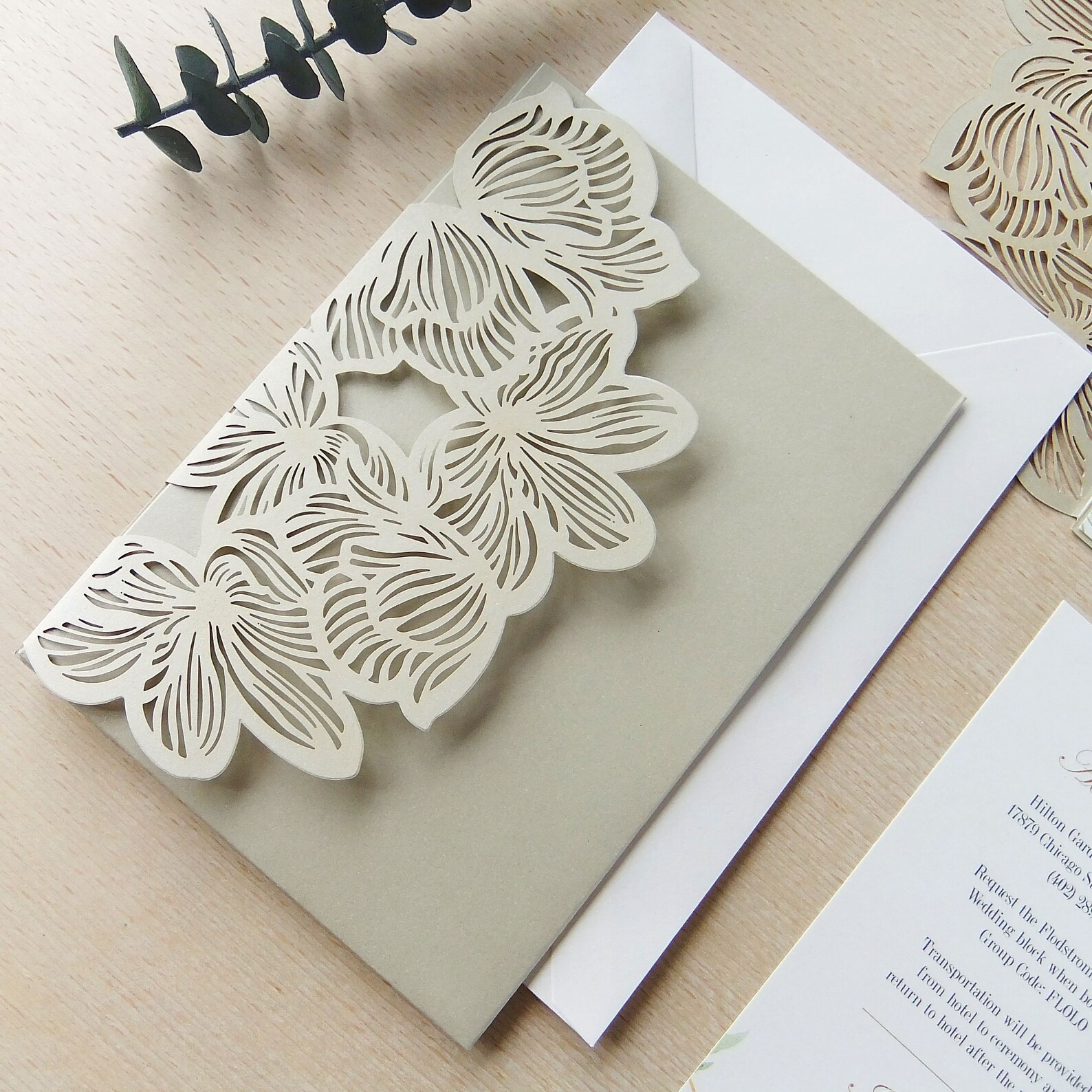 Laser Cut Pocket Wedding Invitation Kit - Champagne Gold Wedding ...