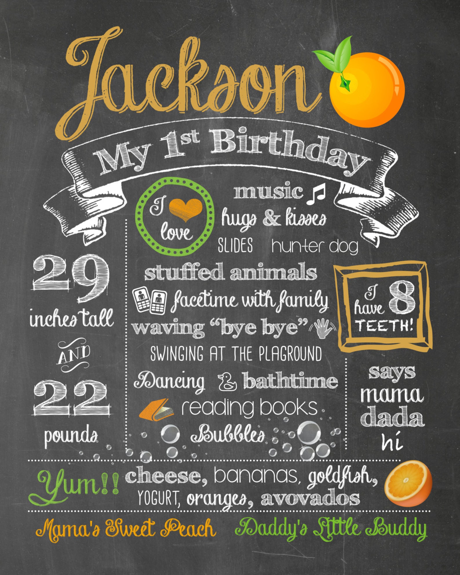 1st Birthday Chalkboard Poster -- 18" X 24" Poster, Custom First ...