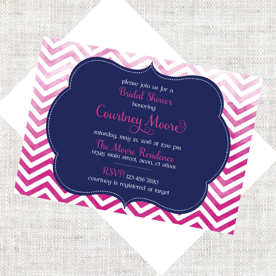 Chevron Border Invitation Bridal Shower Invite Navy Blue - Etsy