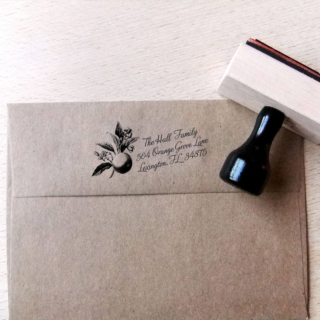 Orange Blossom Address Stamp - Custom Address Stamp - Wood Mounted or ...