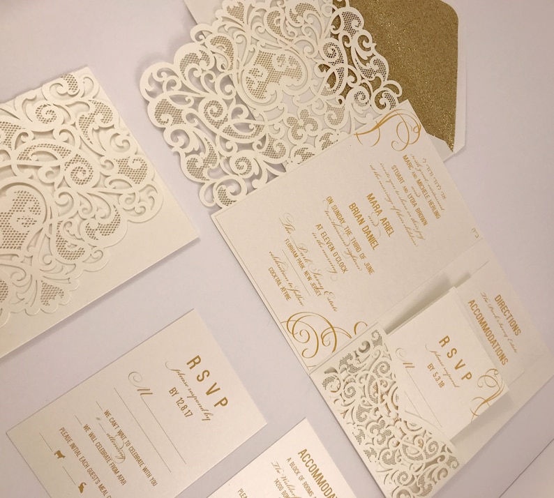 Laser Cut Pocket Wedding Invitation Kit - Ivory Wedding Invitation ...
