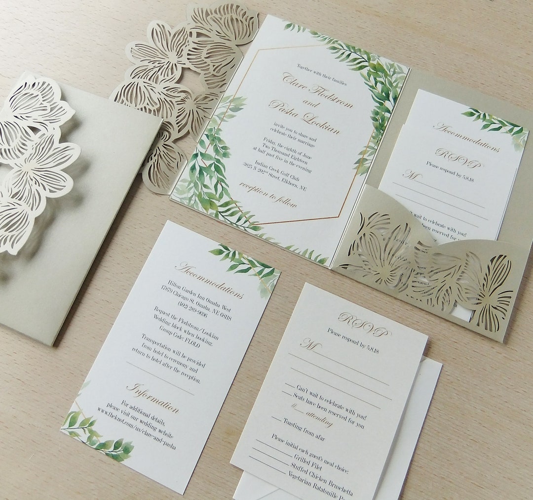 Laser Cut Pocket Wedding Invitation Kit - Champagne Gold Wedding ...