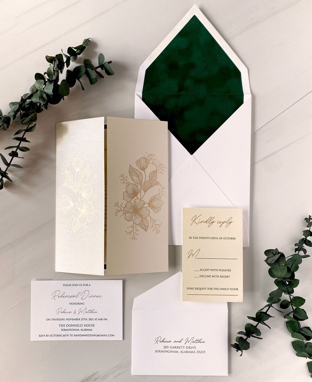 Emerald and Gold Luxury Wedding Invitation - Foil Print Invitation Wrap ...