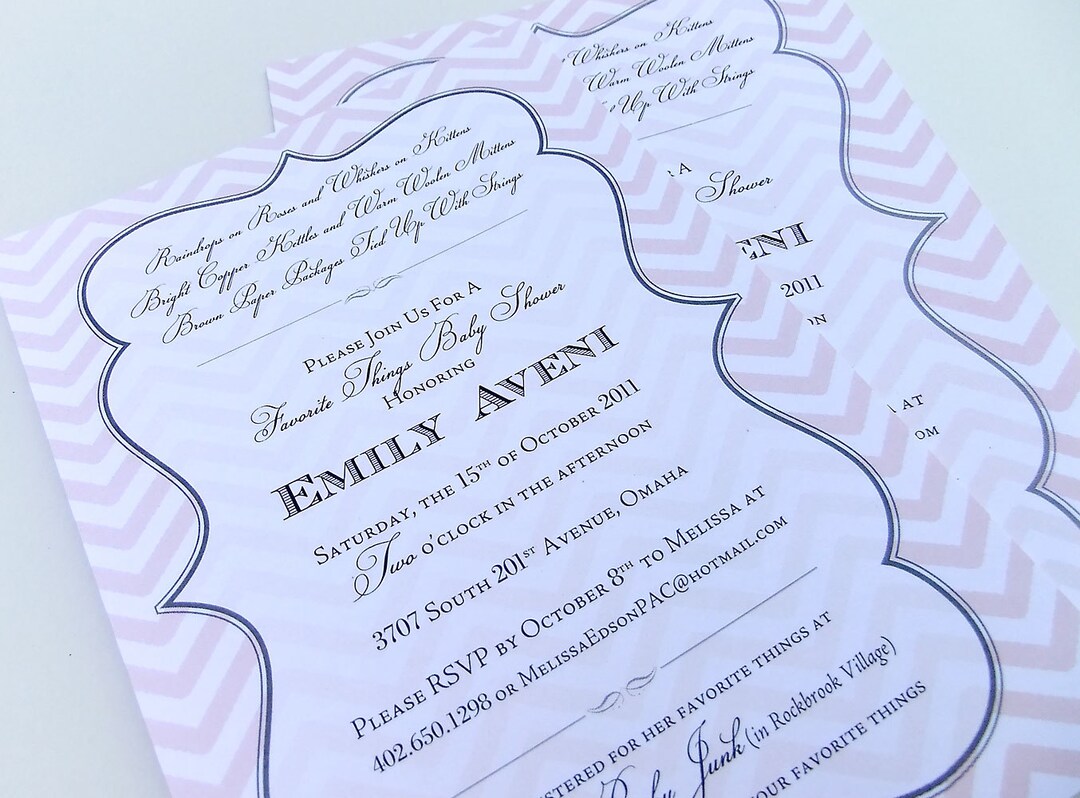 Baby Shower Invitations -- Pink Chevron Invites, Favorite Things Shower ...