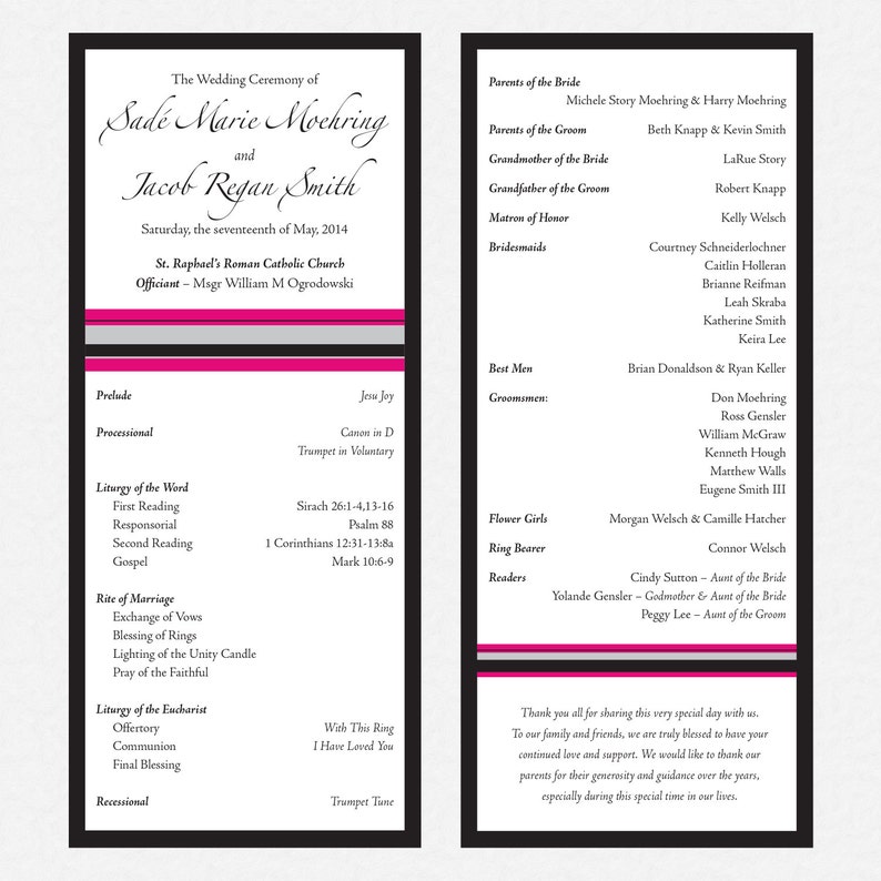 Wedding Ceremony Program Striped Marriage Program Megan - Etsy