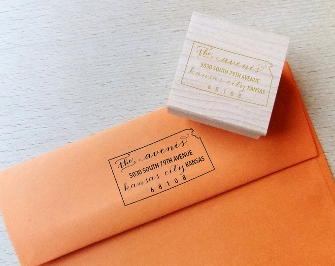 Kansas Address Stamp Custom Return State Address Stamp, Wood Mounted or ...