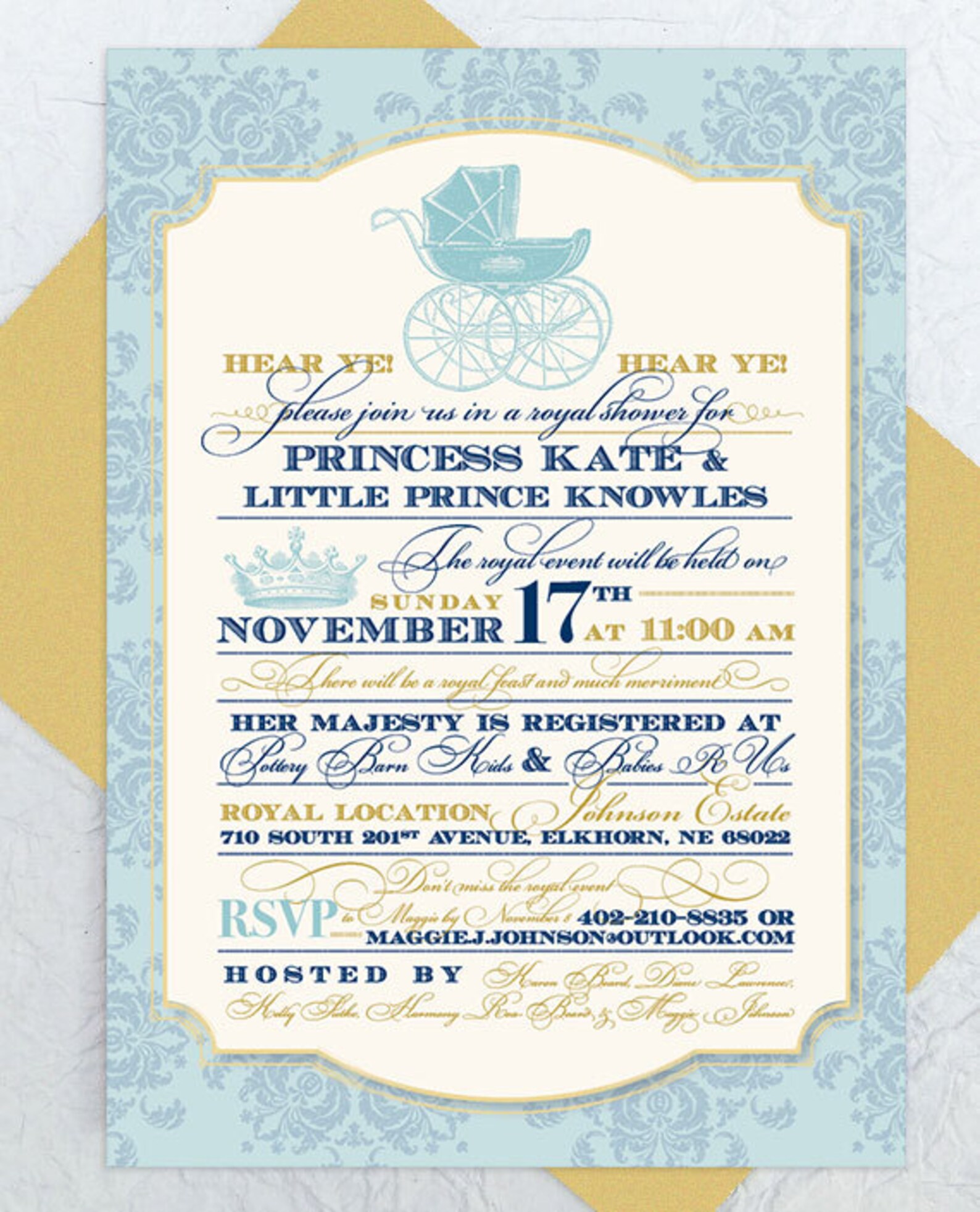 Baby Shower Invitation – Custom Printable - Elegant Damask Old ...